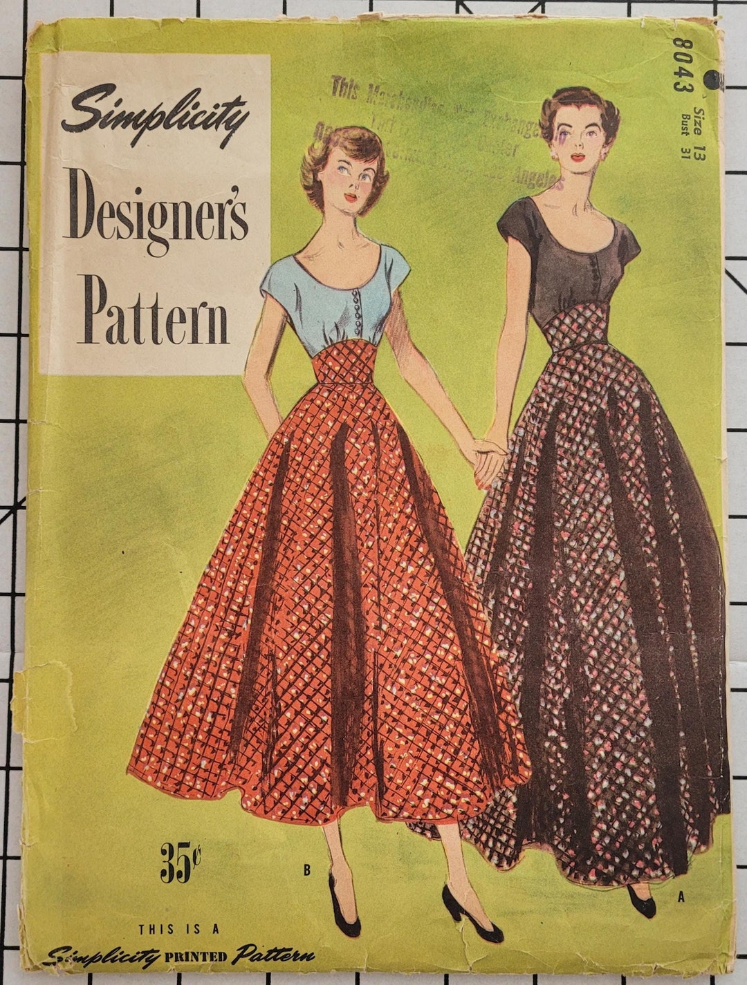 Rare Uncut Vintage 40s Simplicity Designer Sewing Pattern 8043 Misses ...