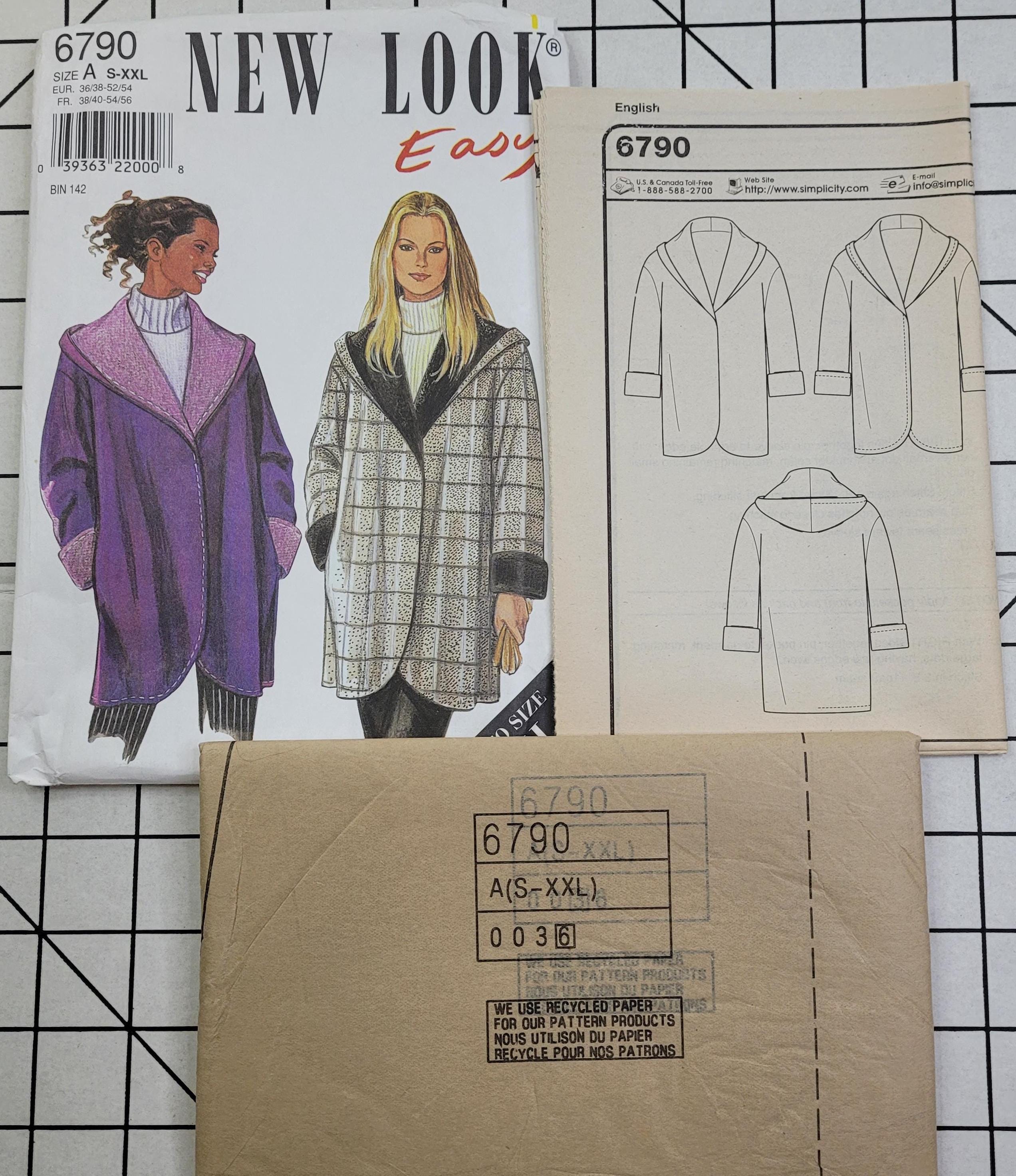 Uncut 90s New Look Sewing Pattern 6790 Misses Lined Car Coat With Hood ...