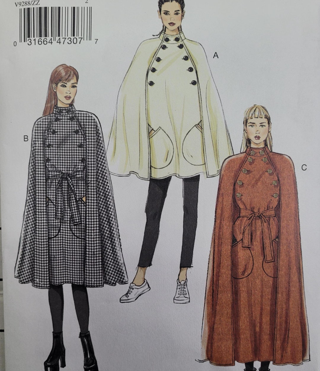 Uncut Vogue Sewing Pattern 9288 Misses Unlined Cape With Pockets and ...