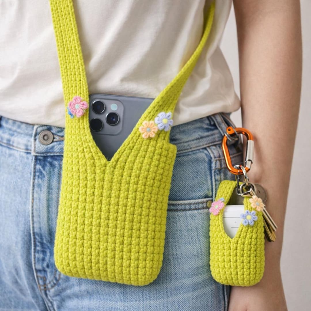 Crochet Phone Bag Pattern & Airpods Case Set | Coquette Bow Crossbody ...