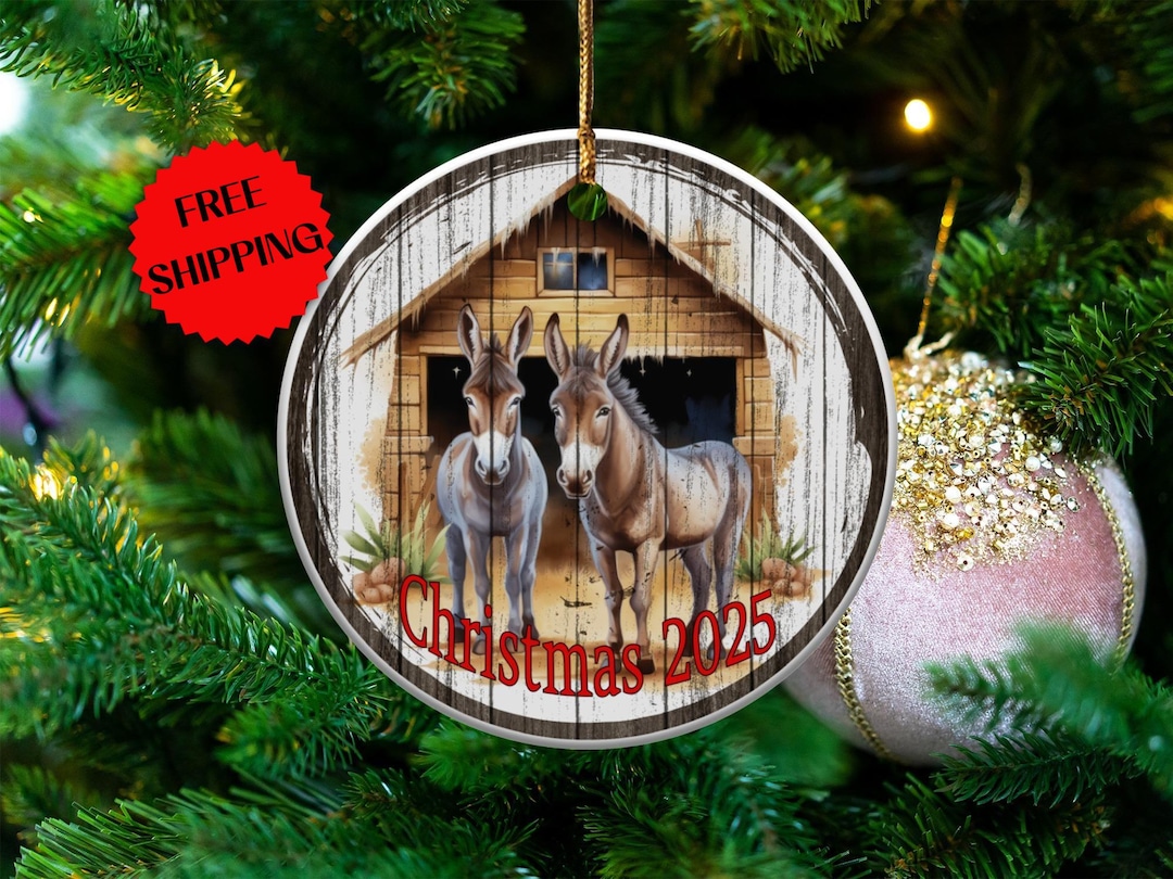 Christmas Nativity Ornament: Donkey Scene, Round Shaped, Farm Animals ...