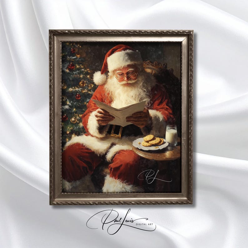 Festive Santa Claus Oil Painting, Realistic Christmas Illustration ...
