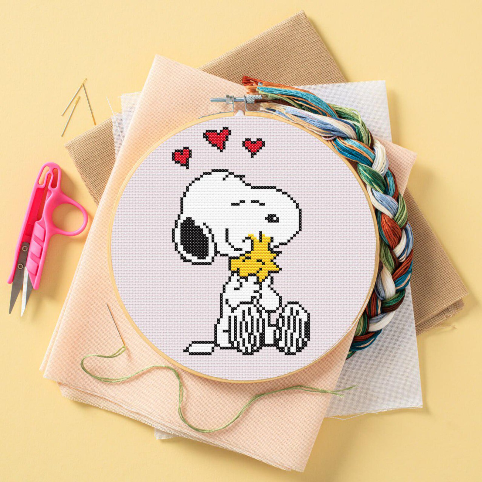 Snoopy Cross Stitch Pattern for Beginners. Woodstock and Snoopy Cross ...
