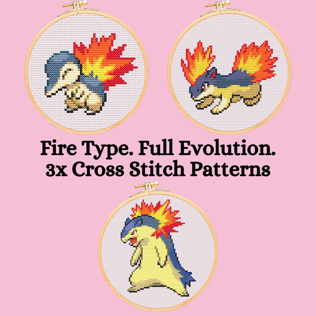 Fire Types #155-157 Full Evolution Cross Stitch Pattern. Easy Cross ...
