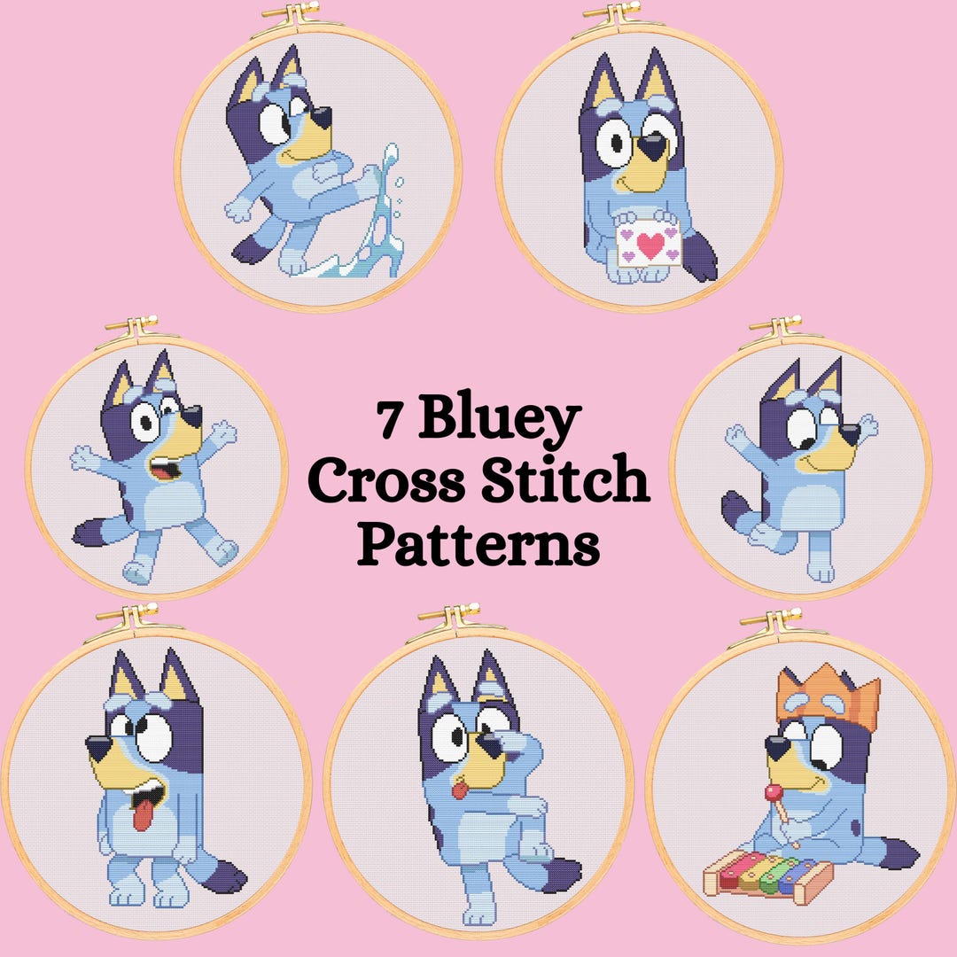 7x Bluey Cross Stitch Patterns for Beginners. Blue Heeler Cross Stitch ...