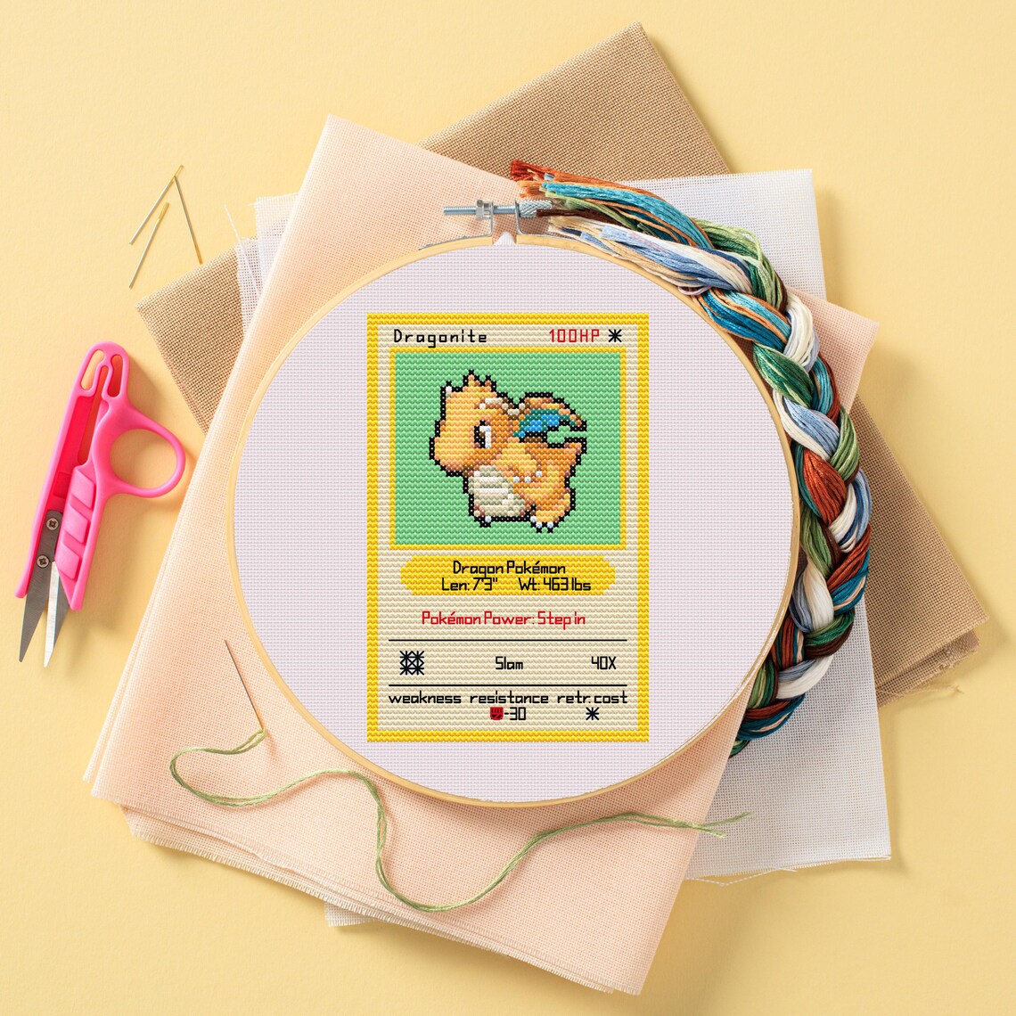 Dragonite Card Cross Stitch Pattern. Geeky Cross Stitch Pattern. 8-bit ...