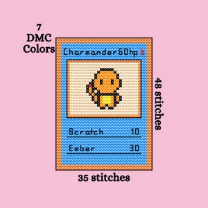Charmander Card Cross Stitch Pattern. Geeky Cross Stitch Pattern. 8-bit ...