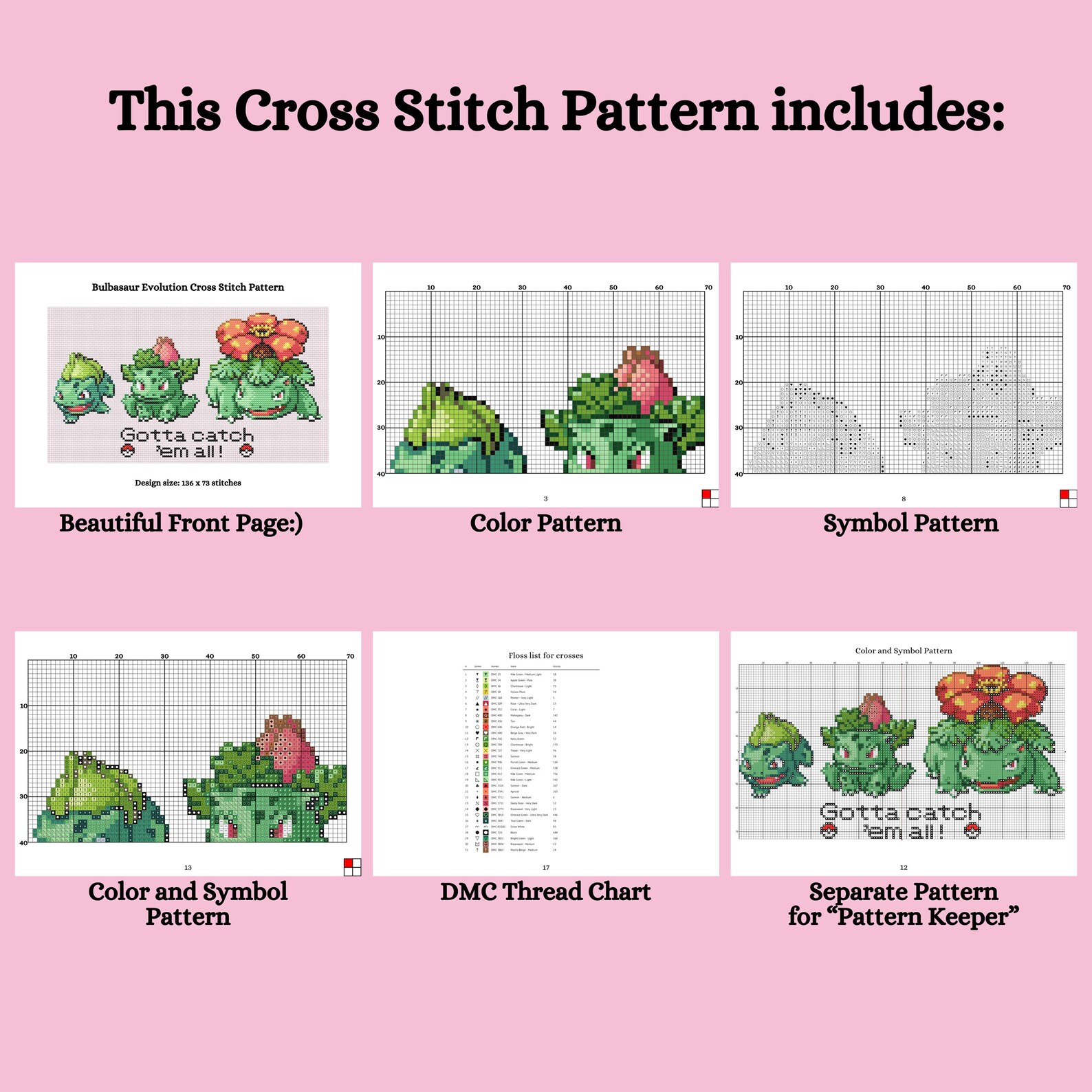 Bulbasaur Evolution Cross Stitch Pattern. Geeky Cross Stitch Pattern. 8 ...
