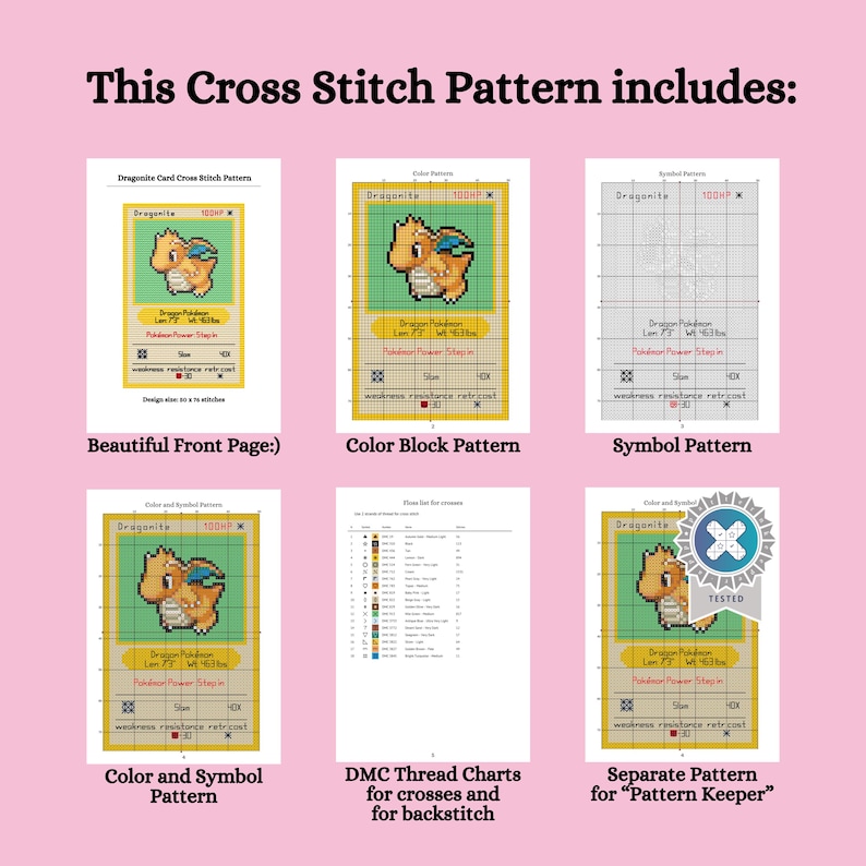 Dragonite Card Cross Stitch Pattern. Geeky Cross Stitch Pattern. 8-bit ...