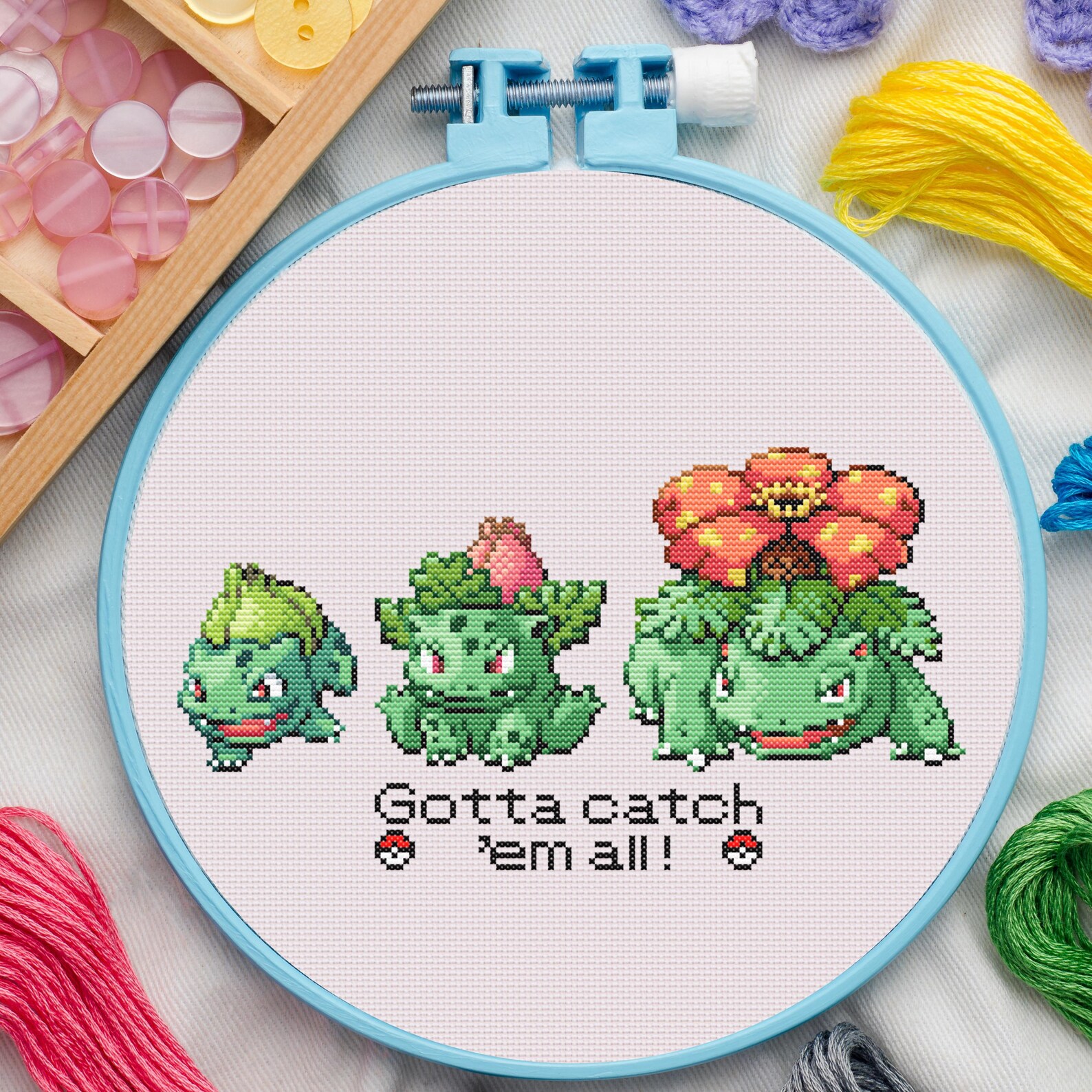 Bulbasaur Evolution Cross Stitch Pattern. Geeky Cross Stitch Pattern. 8 ...