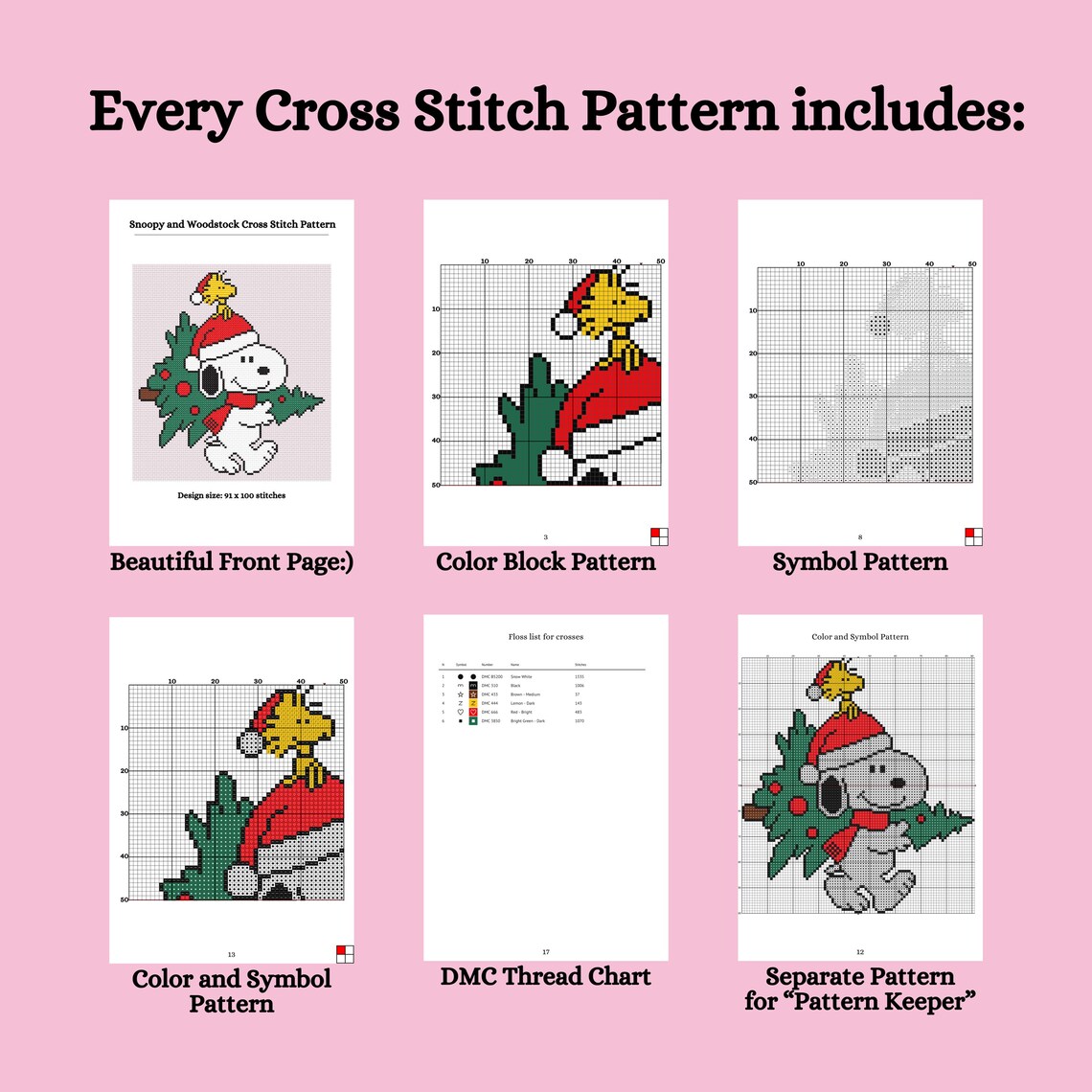 4 Snoopy Christmas Cross Stitch Patterns. Christmas Snoopy Cross Stitch ...
