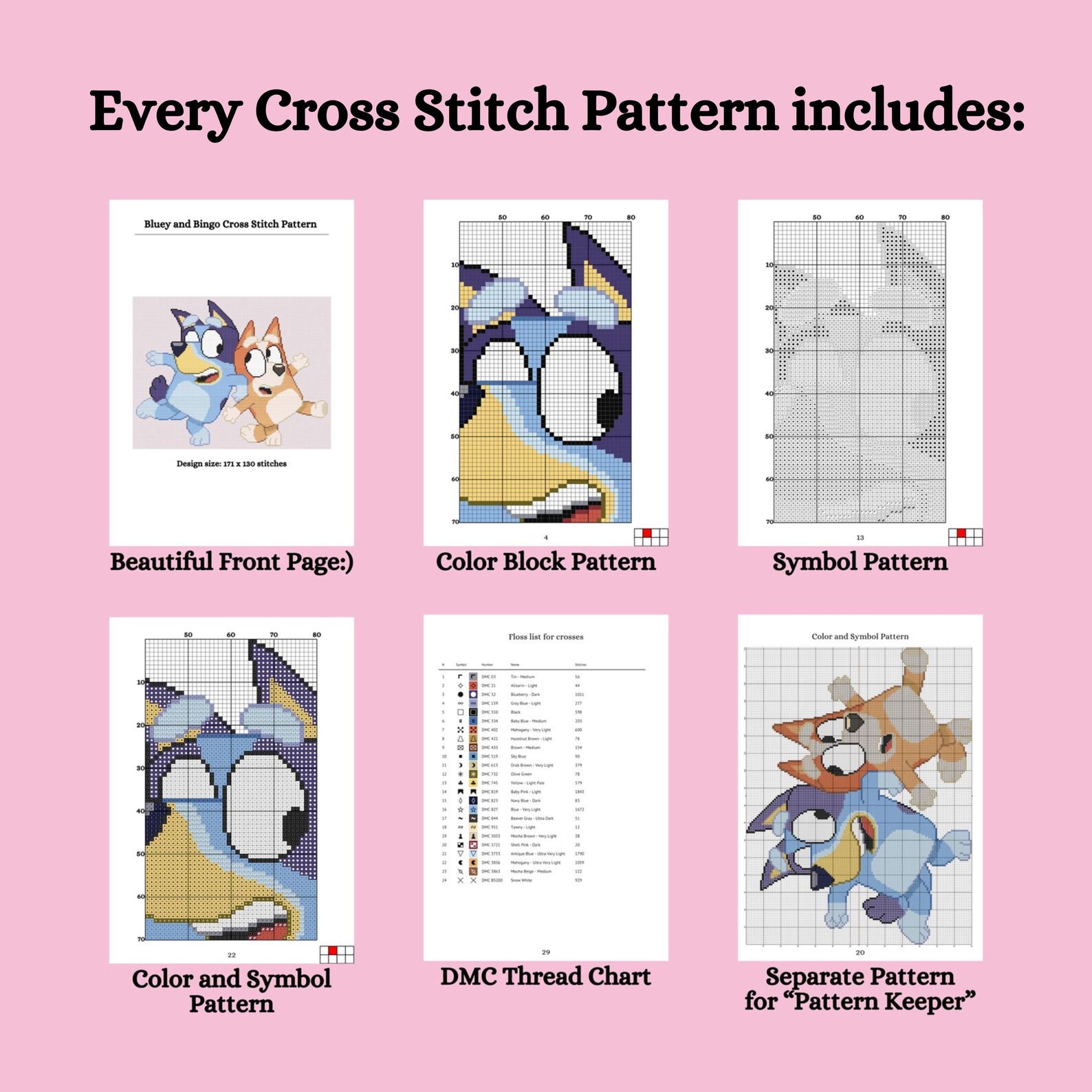 Bluey and Bingo Cross Stitch Patterns. Set of 4 Bluey Cross Stitch ...