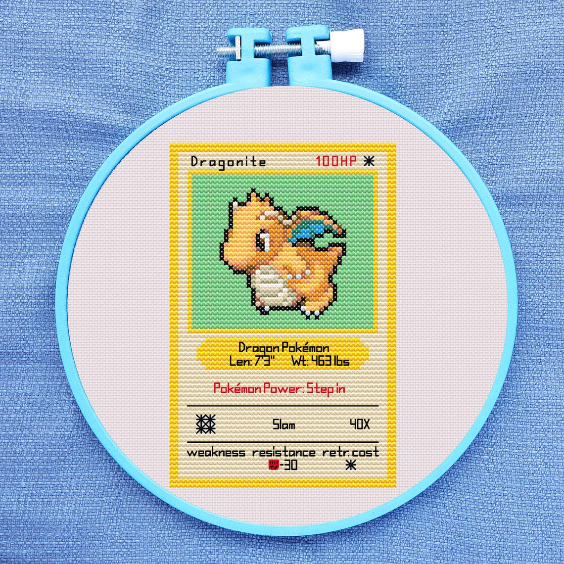 Dragonite Card Cross Stitch Pattern. Geeky Cross Stitch Pattern. 8-bit ...