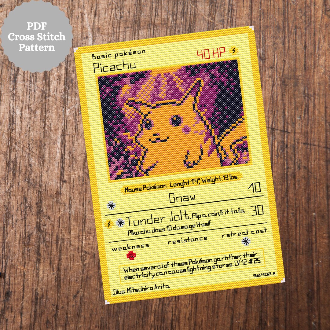 Pikachu Card Cross Stitch Pattern. Geeky Cross Stitch Pattern. 8-bit ...
