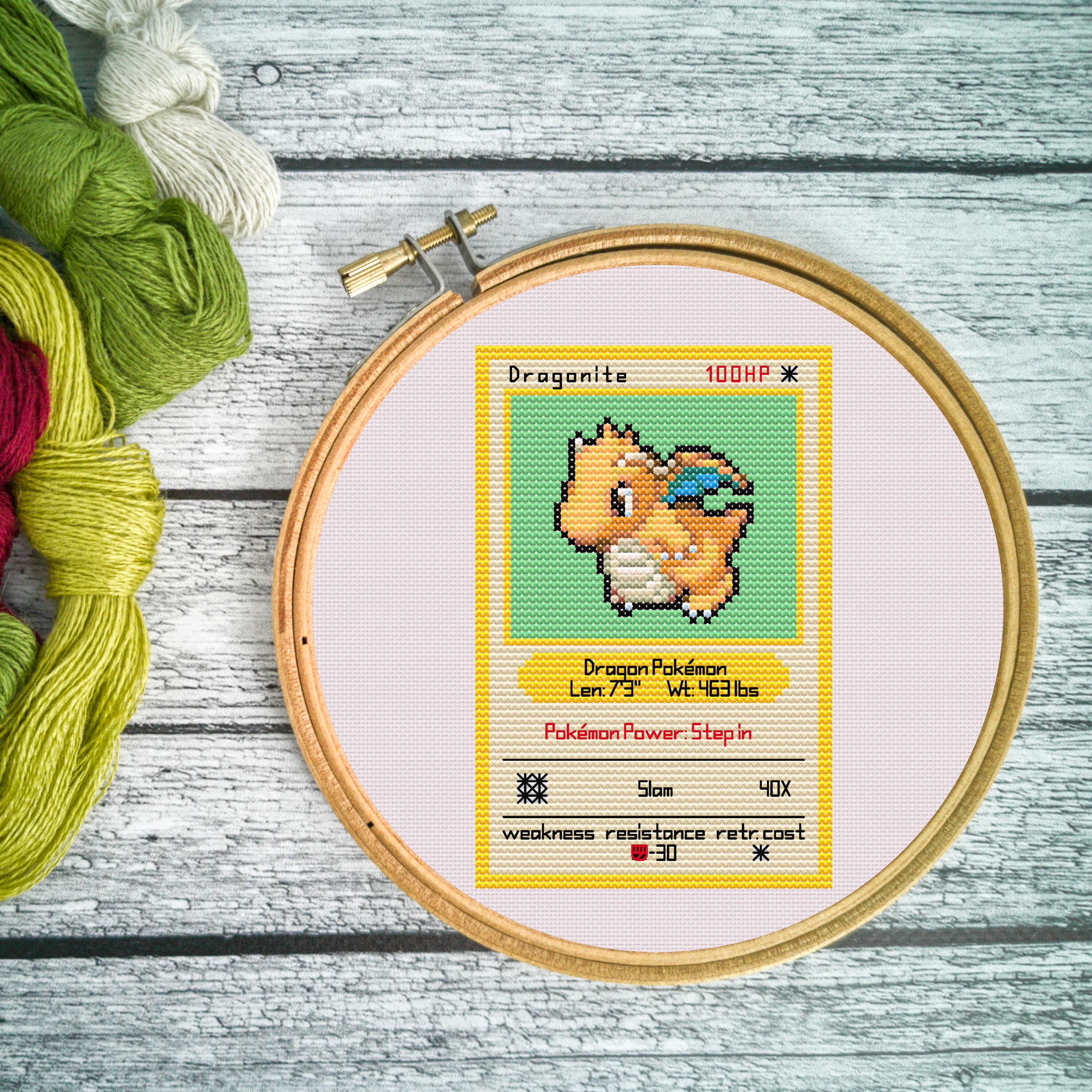 Dragonite Card Cross Stitch Pattern. Geeky Cross Stitch Pattern. 8-bit ...