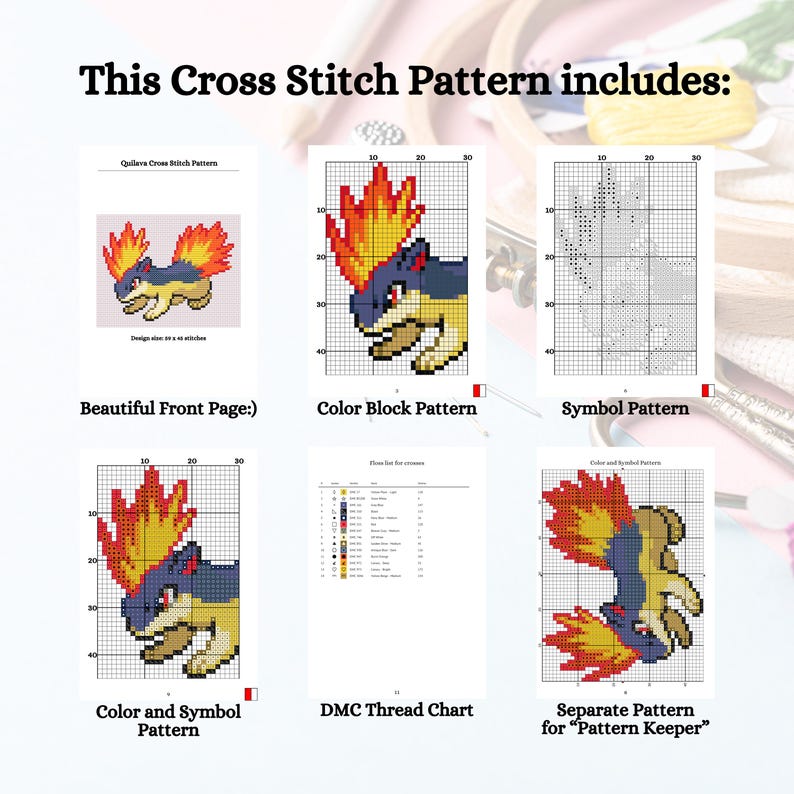 Quilava Cross Stitch Pattern. Sprite Cross Stitch Pattern. 8-bit Cross ...