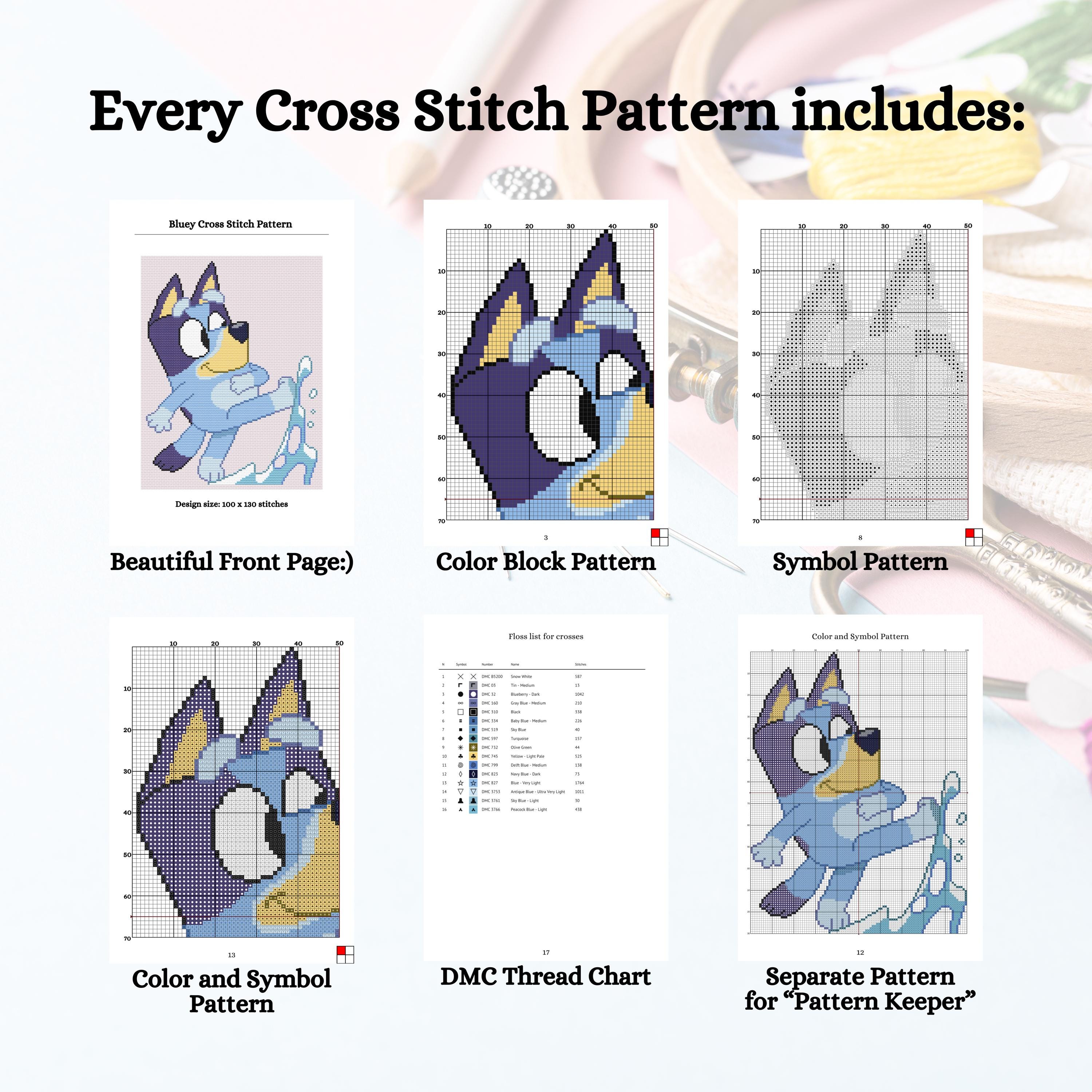 7x Bluey Cross Stitch Patterns for Beginners. Blue Heeler Cross Stitch ...