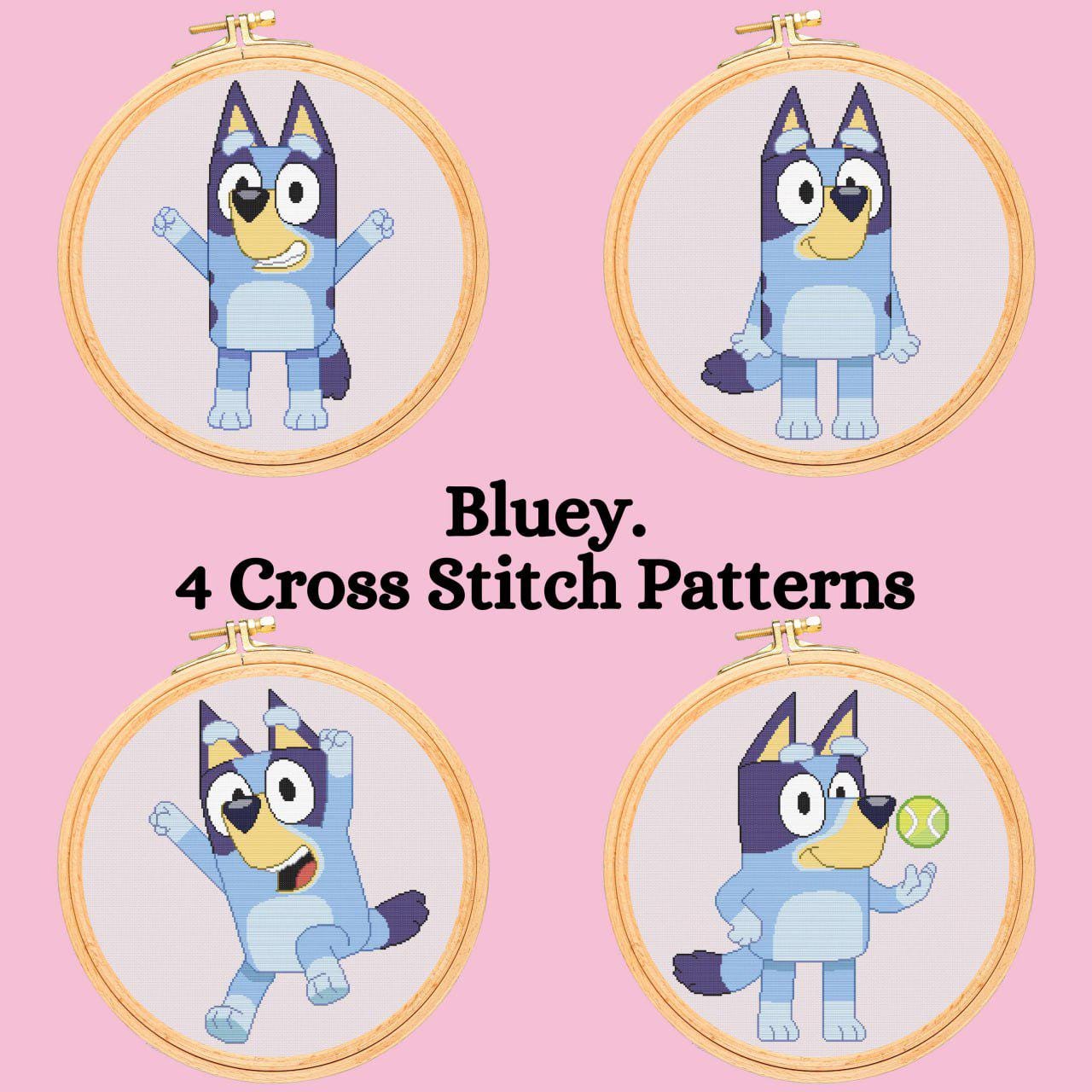4x Bluey Cross Stitch Patterns for Beginners. Blue Heeler Cross Stitch ...