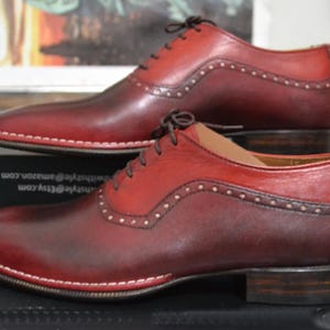 Handmade Red & Burgundy Color Original Calf Leather Stylish Lace up ...