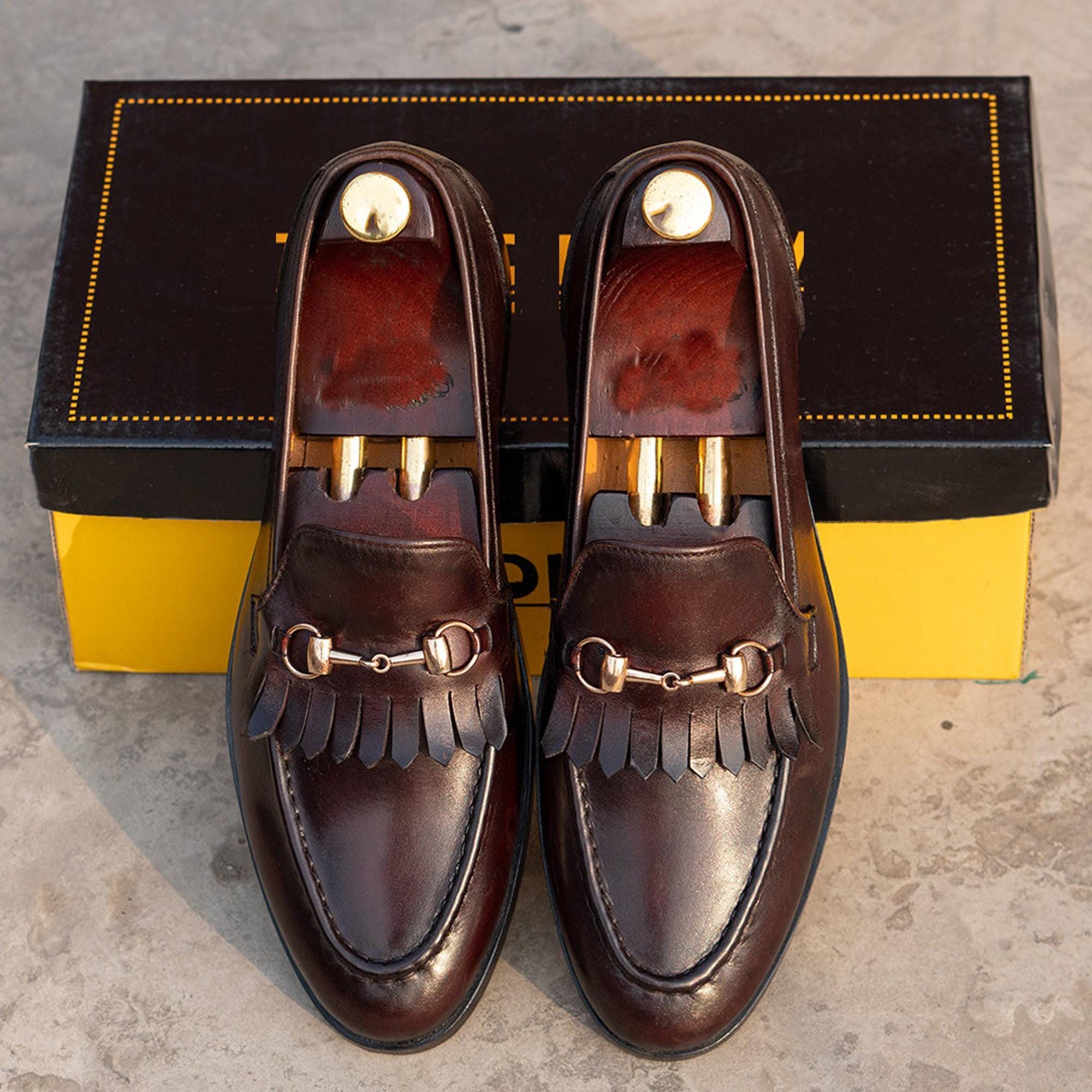 Handmade Black Color Original Calf Leather Stylish Apron Toe Loafers ...