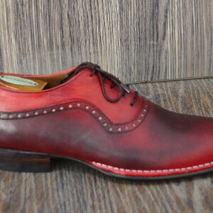 Handmade Red & Burgundy Color Original Calf Leather Stylish Lace up ...