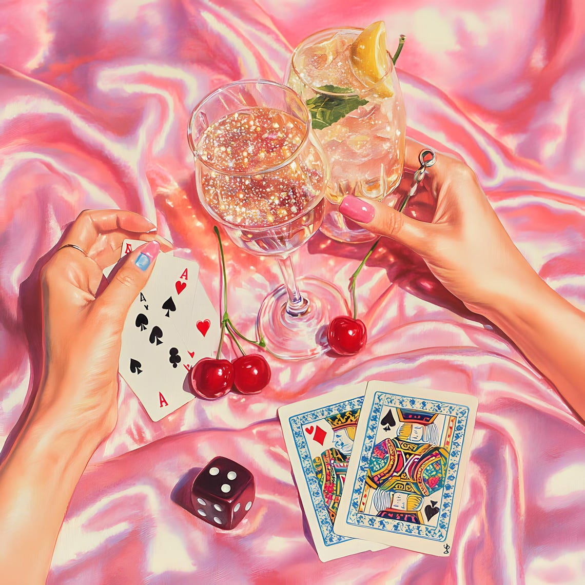 Retro Glam Playing Cards Art Print Vintage Cocktail and Dice Wall Decor ...