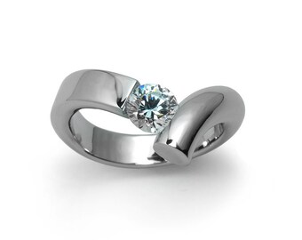 1ct Bypass White Sapphire Tension Set Ring in Two Tone | Etsy