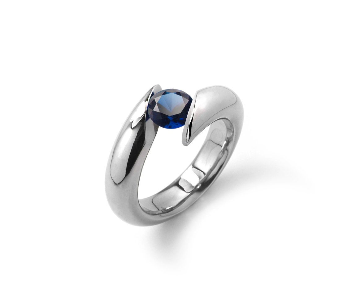 1ct Blue Sapphire Bypass Tension Set Ring in Stainless Steel by ...