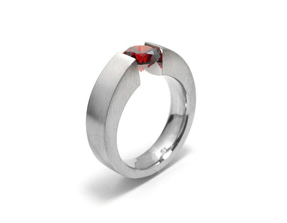 1ct Garnet Ring Tension Set Mounting in Stainless Steel by | Etsy