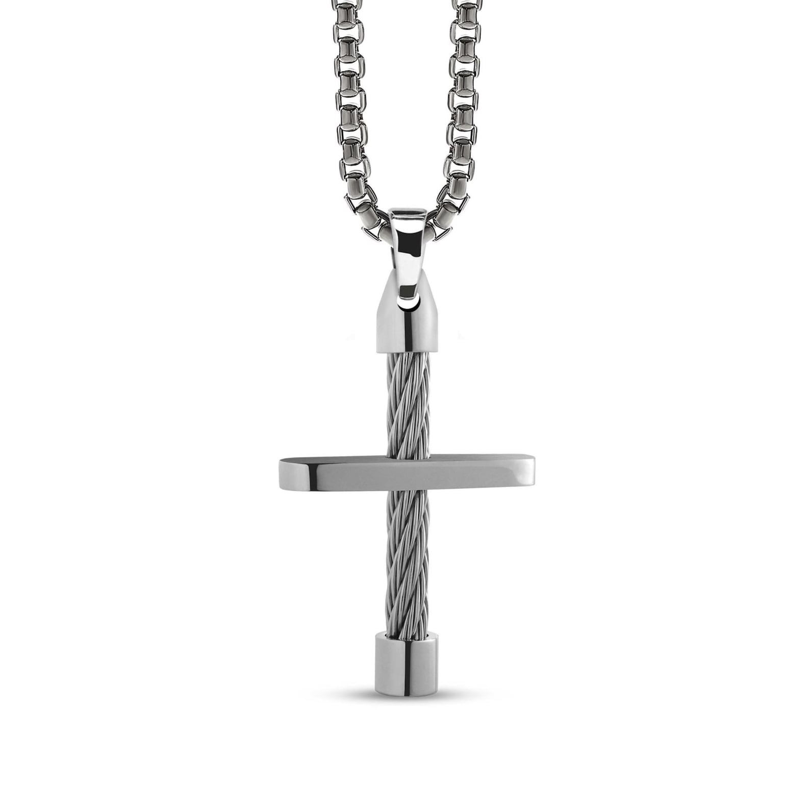 Industrial Wire Twisted Rope Insert Cross Pendant | Edgy Stainless ...