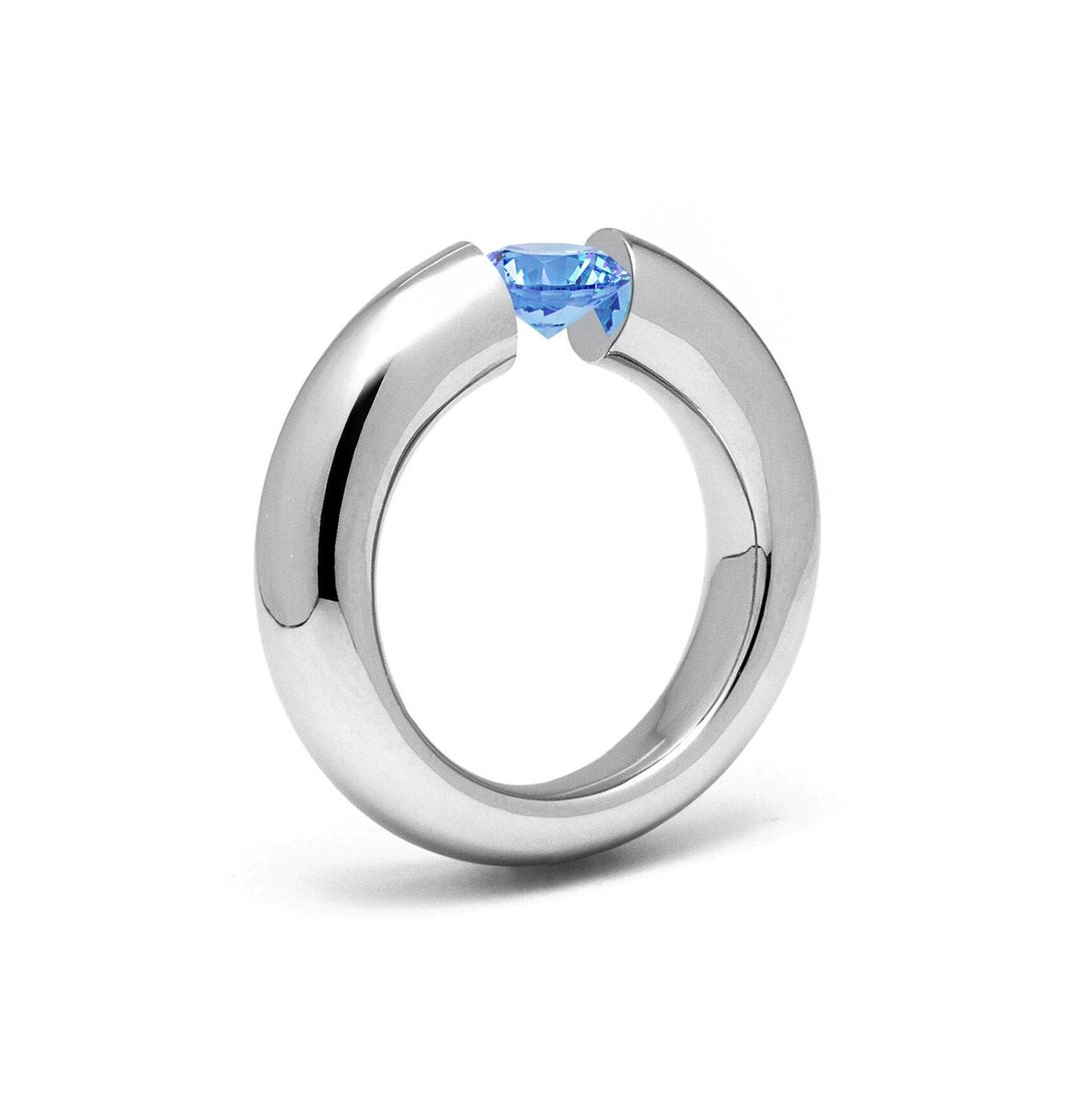 1ct Blue Topaz Tension Set Tapered Engagement Ring in - Etsy