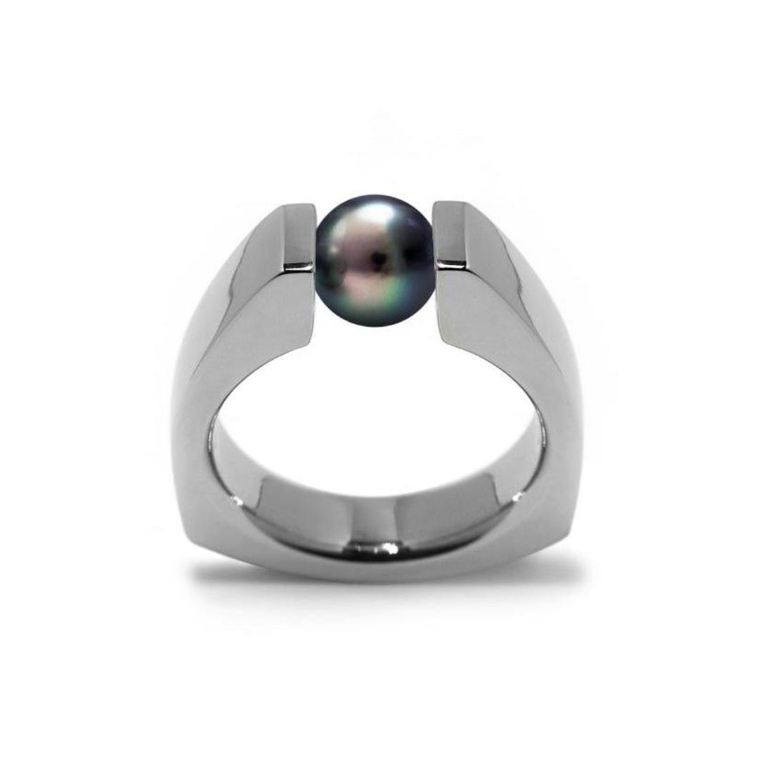 PYRAMID Triangular Shaped Ring With a Tension Set Black Pearl in ...