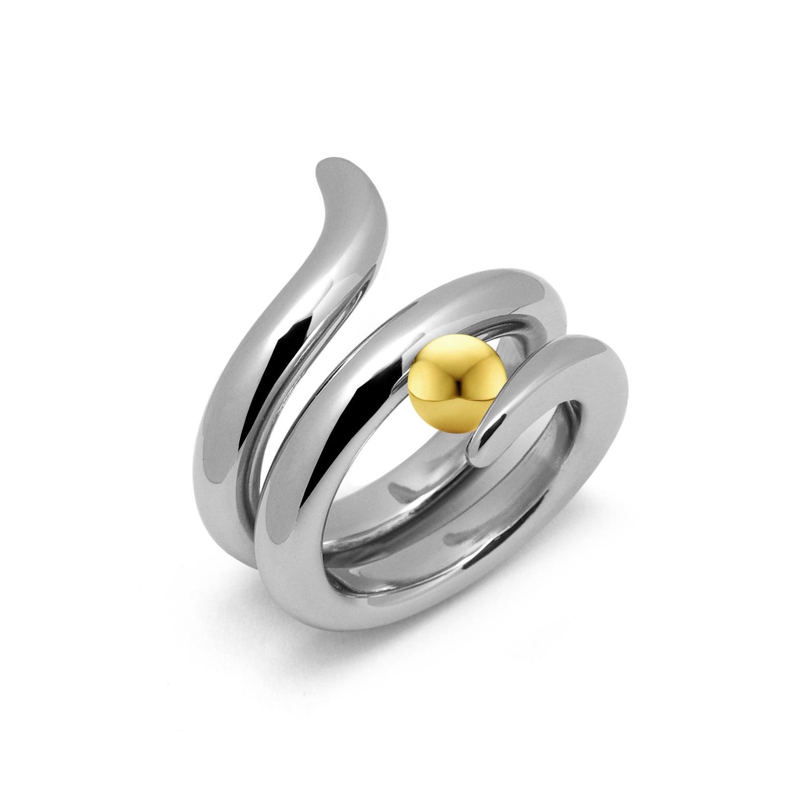 Tension Set Statement Ring | Swirl Double Bypass Stainless Steel & Gold ...