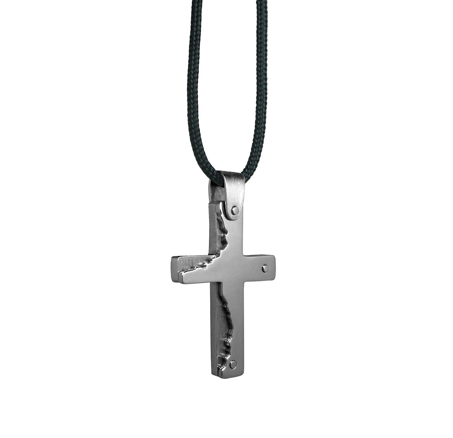 Double Layers Flat Cross in Stainless Steel by Taormina Jewelry
