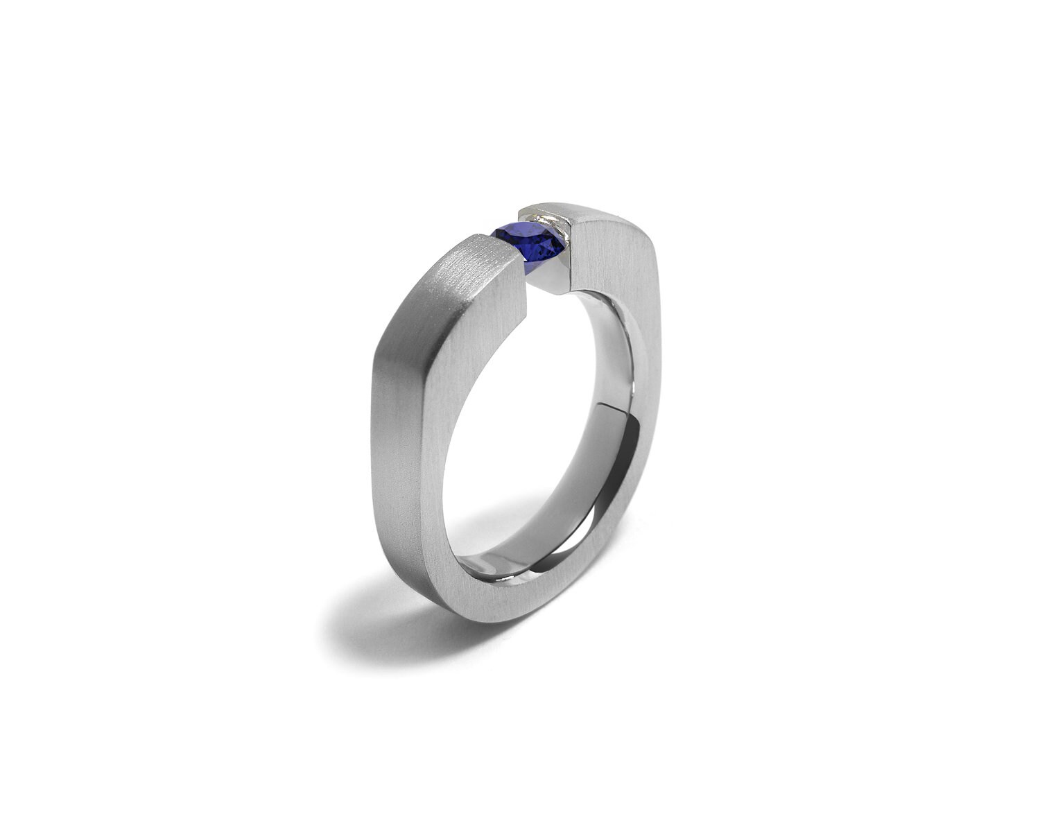 1ct Blue Sapphire Tension Set Men's Ring in Stainless Steel by Taormina ...