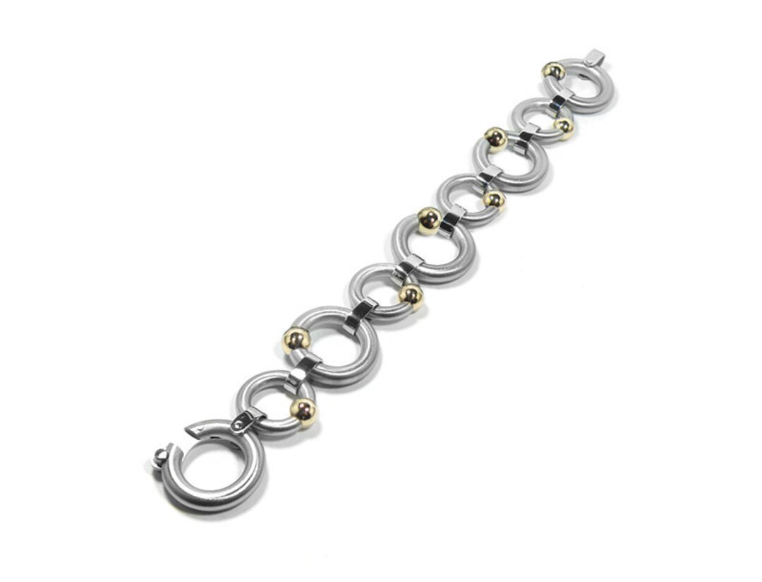 Round Link Chain Bracelet in Stainless Steel With Tension Set Gold ...