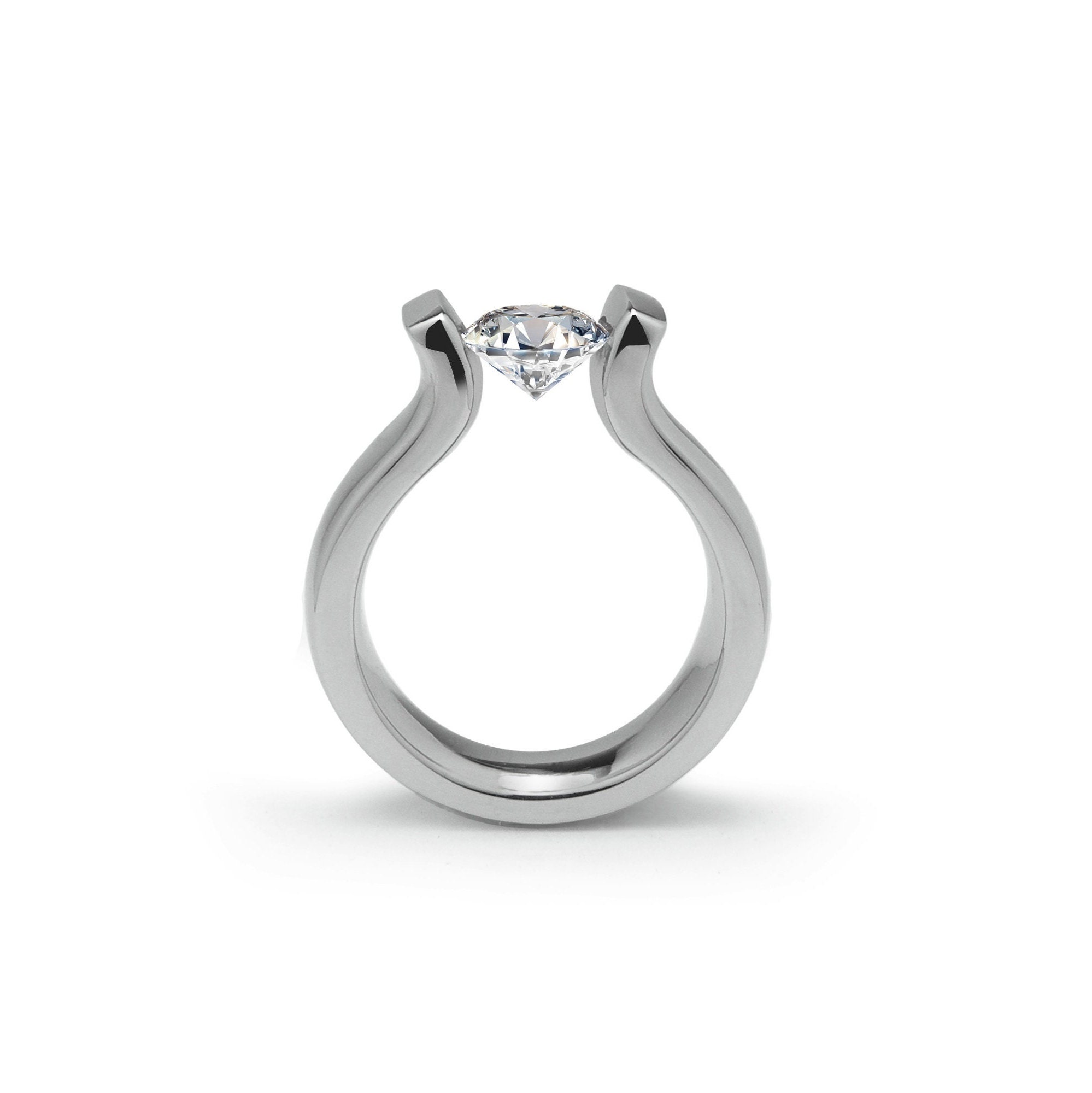 LYRE High setting ring with tension set white sapphire in stainless ...