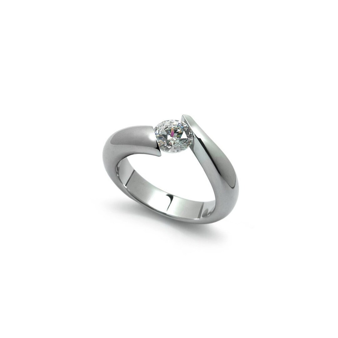 1ct Bypass White Sapphire Tension Set Ring in Stainless Steel by ...