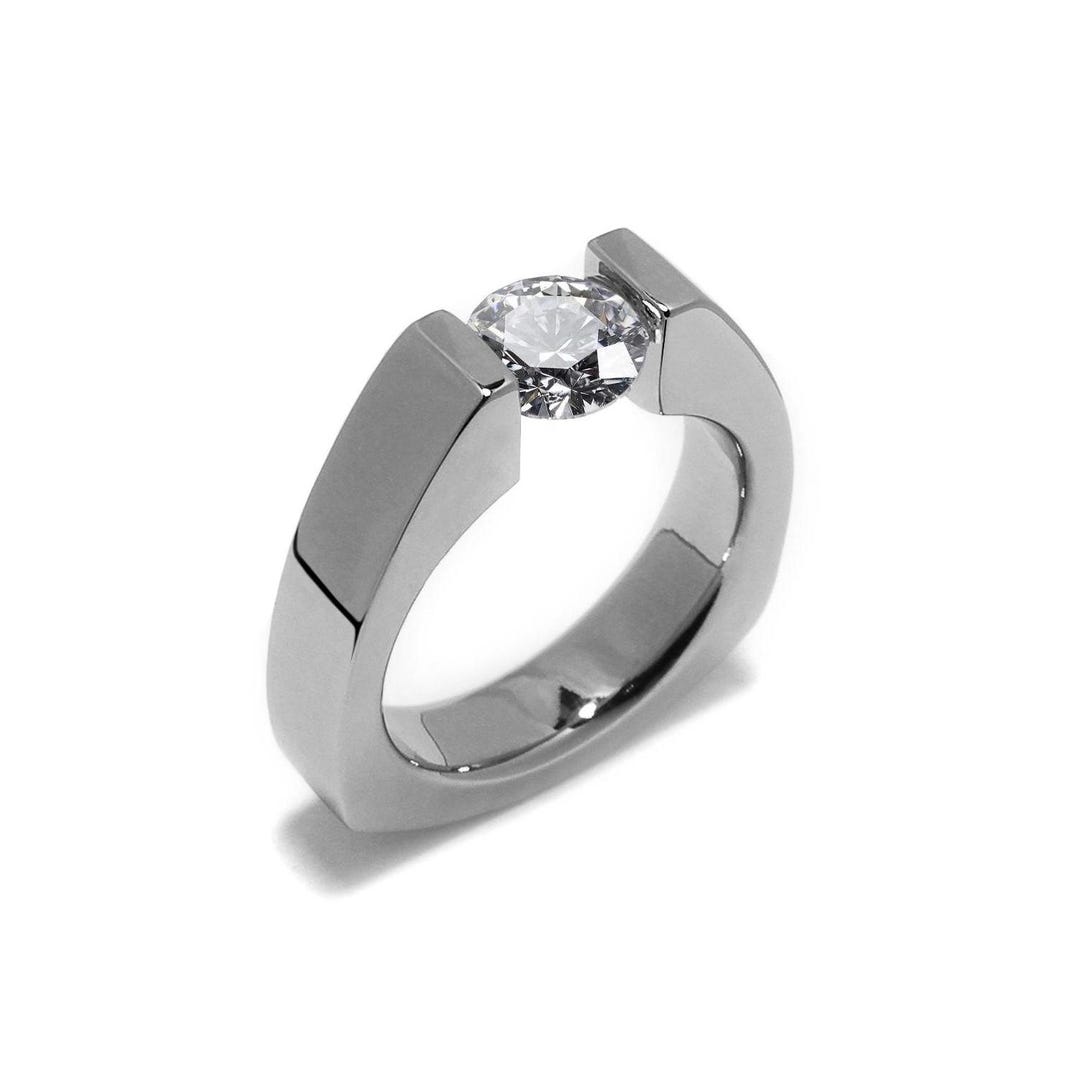 PYRAMID Triangular Shaped Ring With a Tension Set White Sapphire in ...