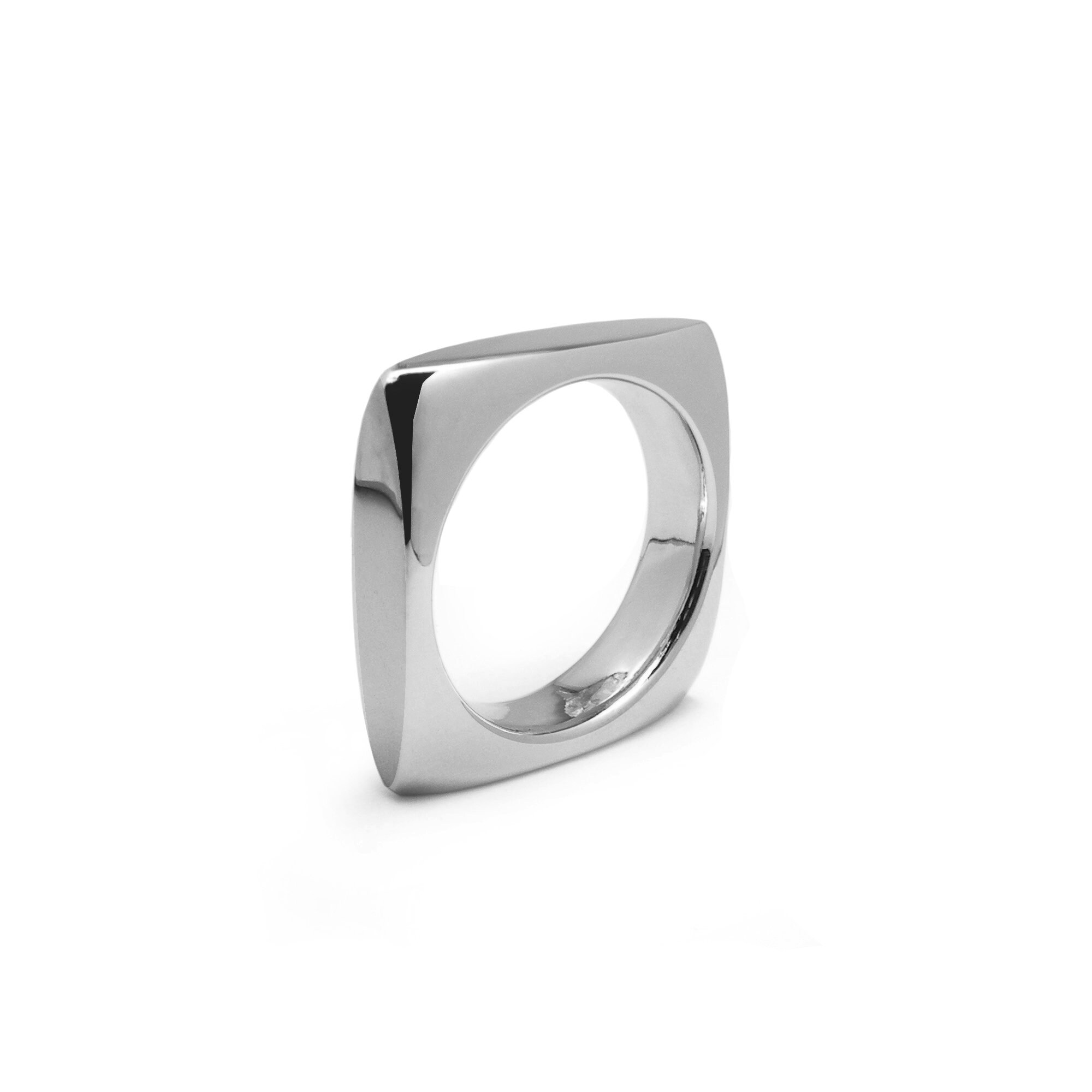 QUADRUM Square rounded band ring in stainless steel by Taormina Jewelry