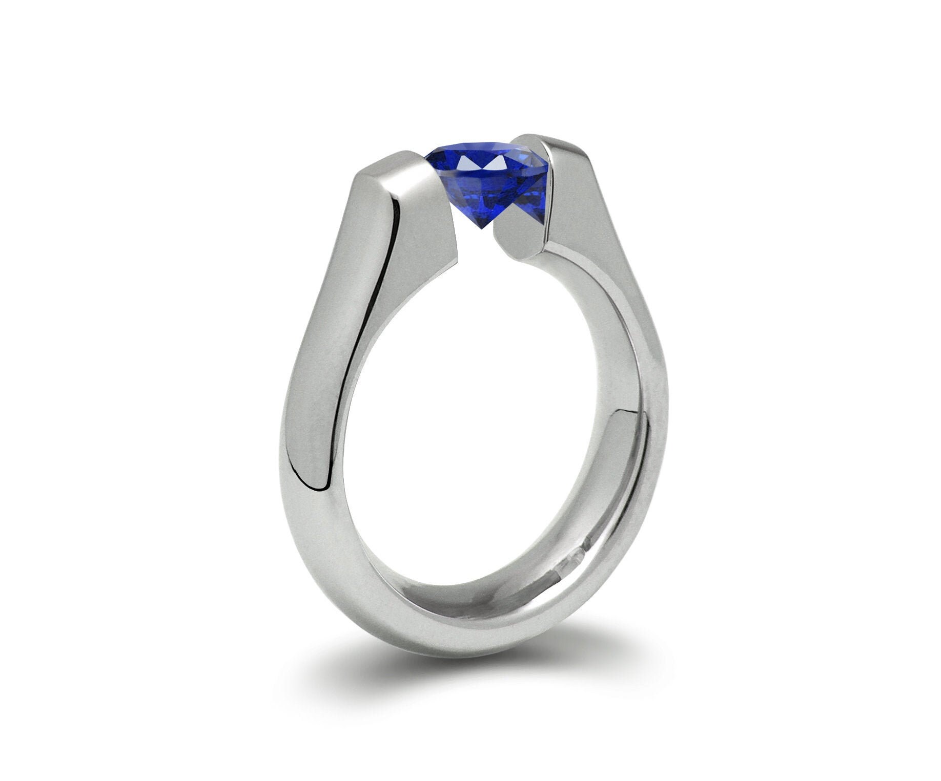 2ct Blue Sapphire Ring Tension Set Mounting in Stainless Steel by ...