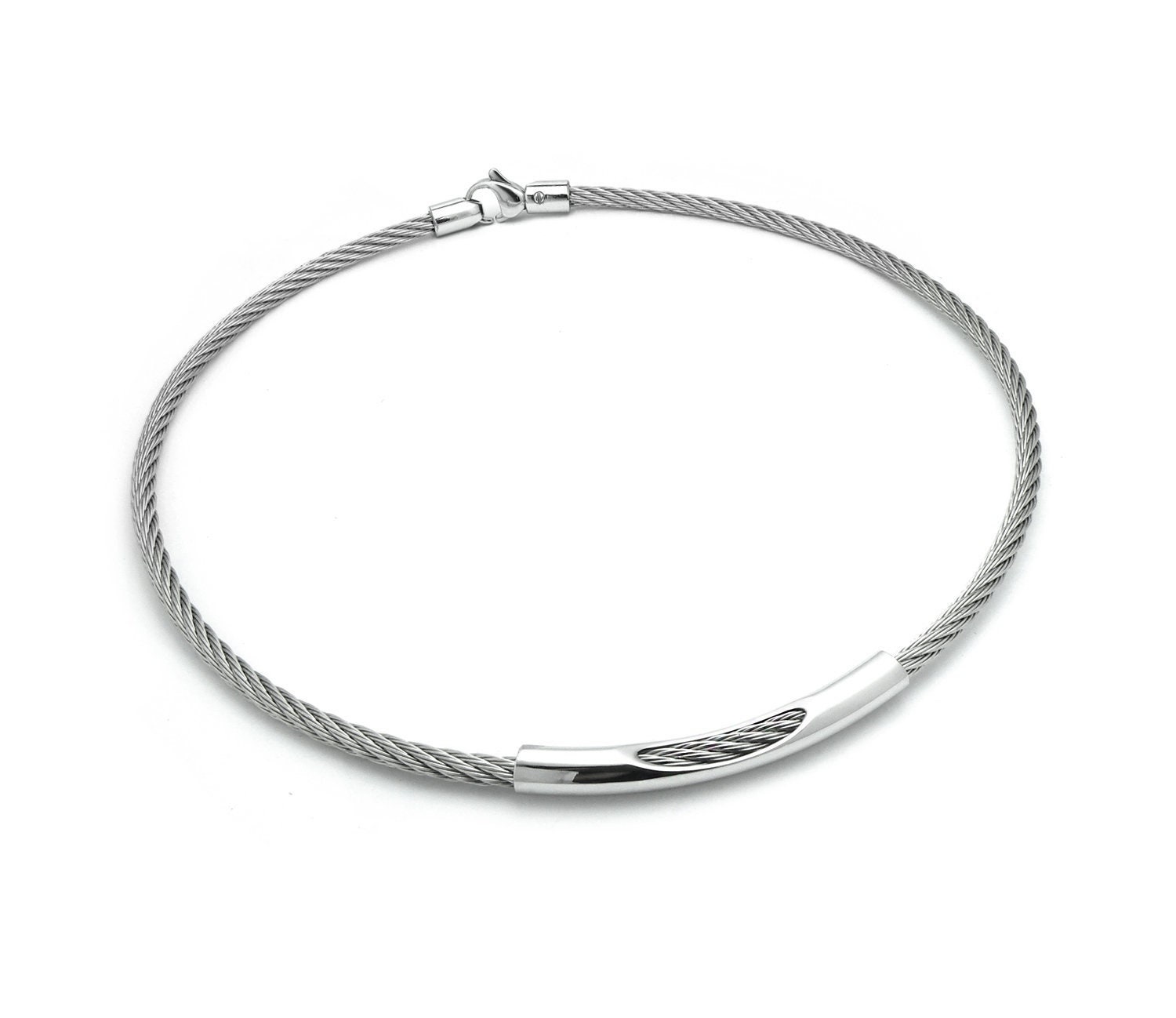 4mm stainless steel cable rope necklace with see through tube element ...