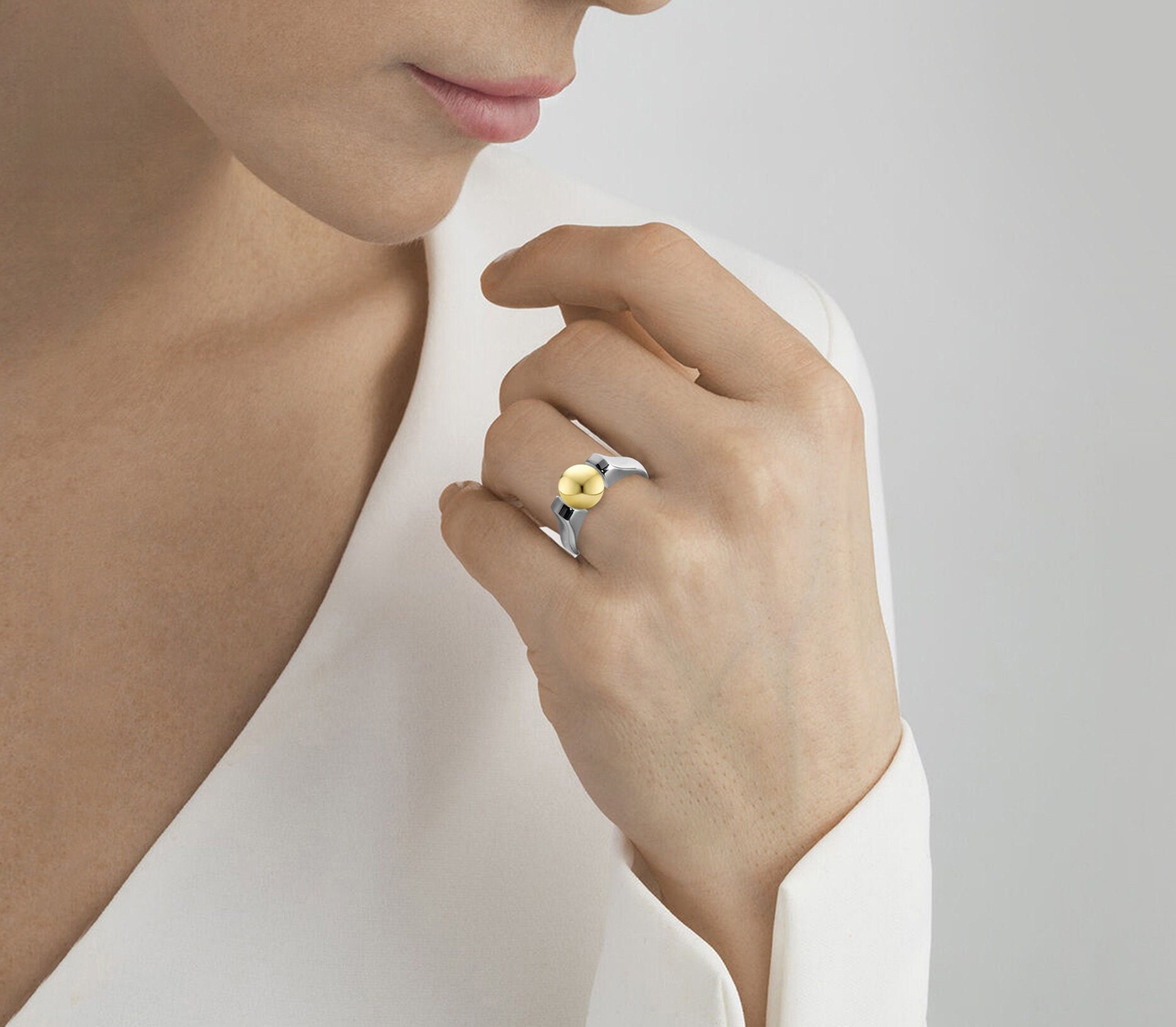 Gold and Stainless Steel Tension Ring Two Tone design by Taormina Jewelry