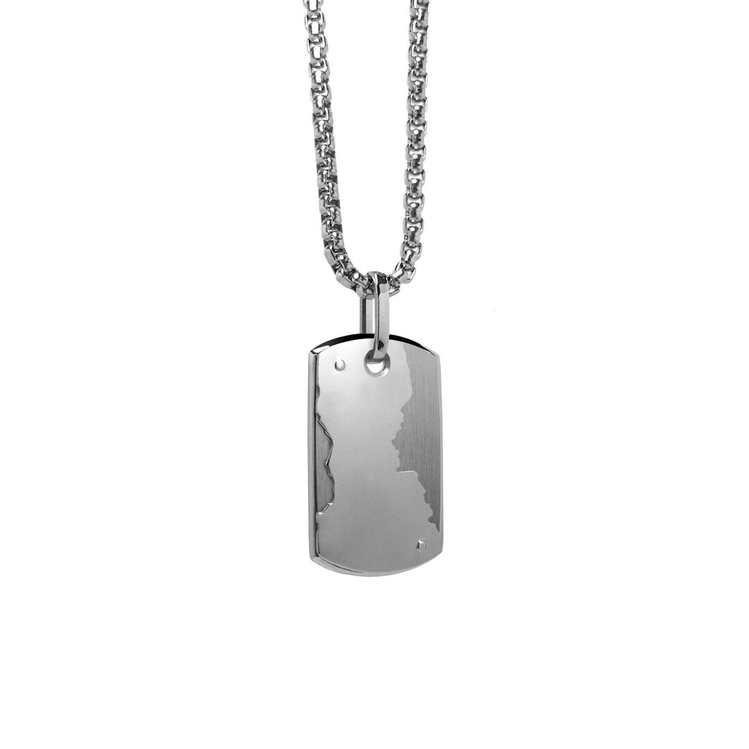 Double Layered Tag Pendant Unique Cut Design in Two Tone Stainless ...