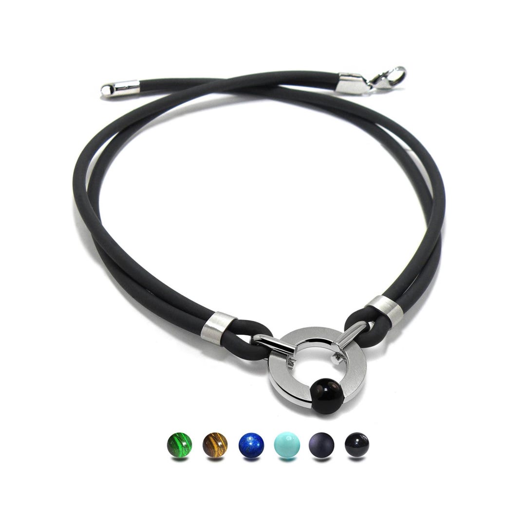 Stainless Steel O-ring Pendant | Black Rubber Necklace & Tension Set ...