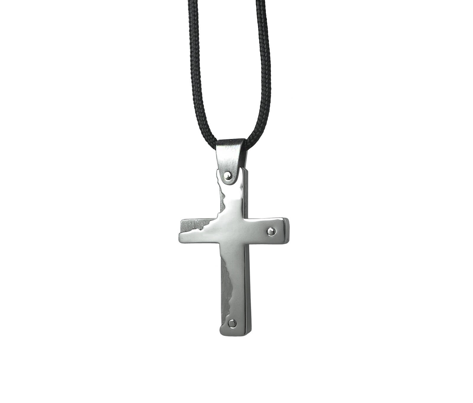 Modern Men's Cross Necklace in Two Tone Stainless Steel