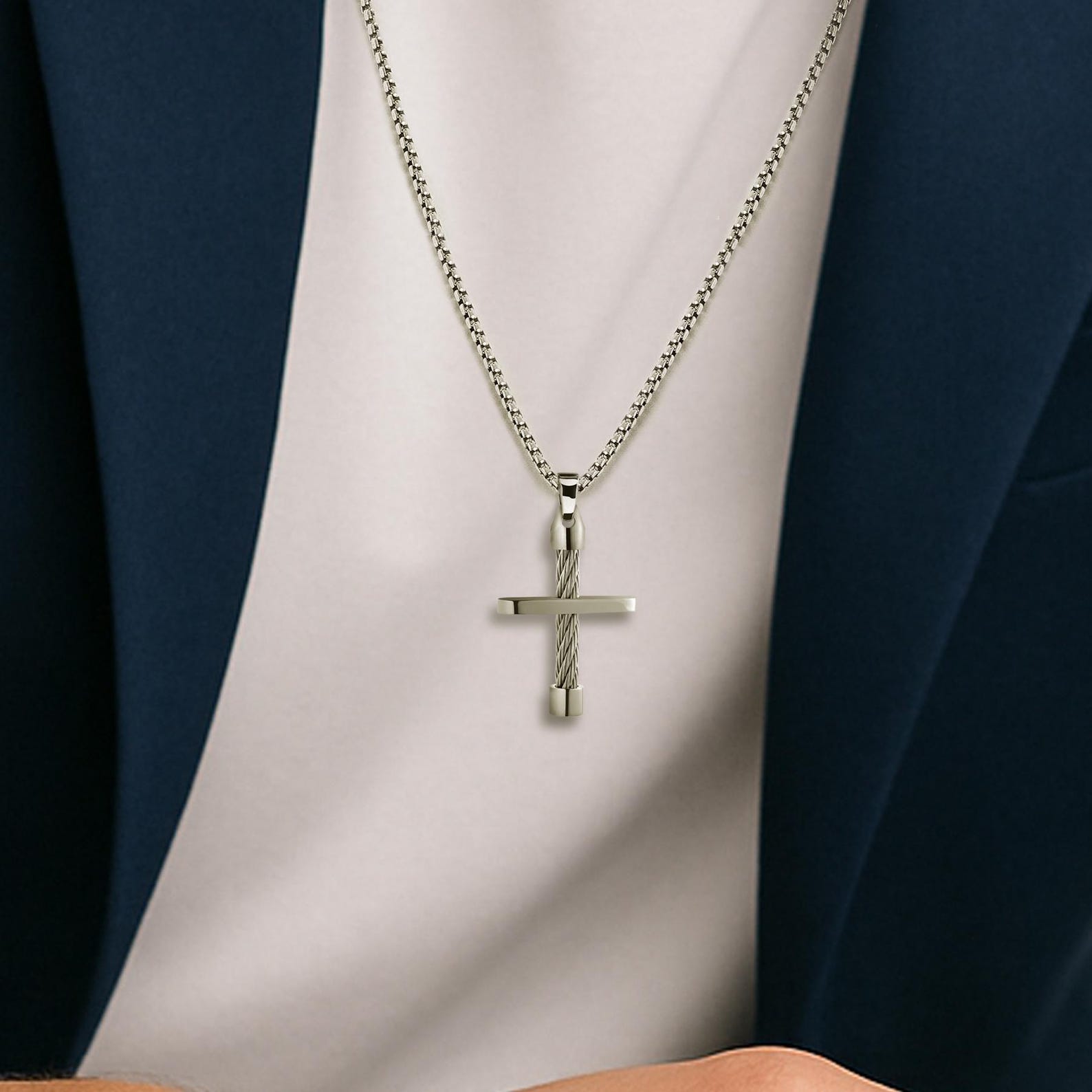 Industrial Wire Twisted Rope Insert Cross Pendant | Edgy Stainless ...