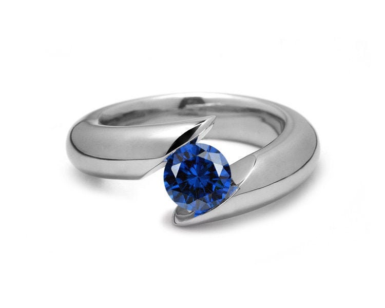 1ct Blue Sapphire Bypass Tension Set Ring in Stainless Steel by ...