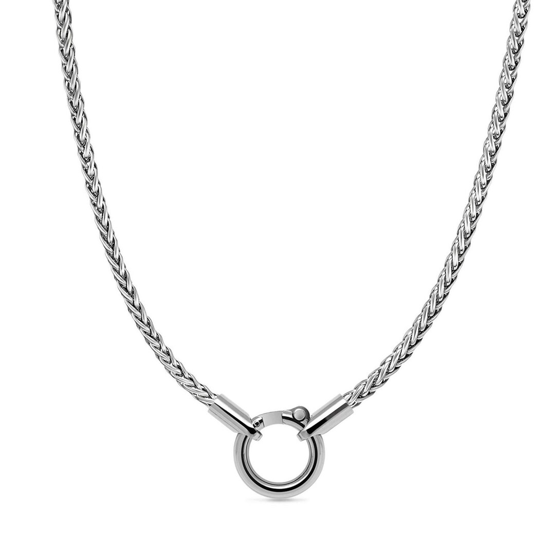 Wheat Braided Chain Necklace With Round Tubular Clasp in Stainless ...