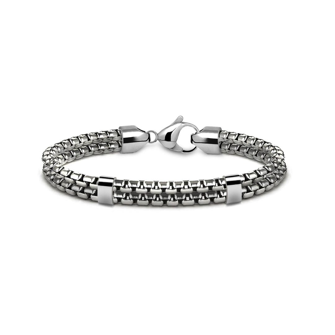 Men's Double Box Chain Bracelet | Thick Stainless Steel Geometric ...